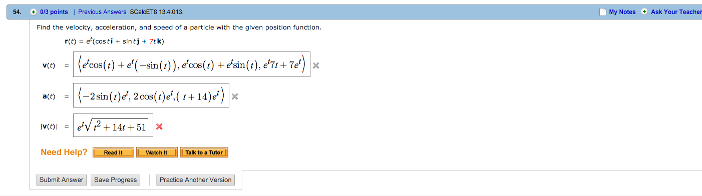 Solved Find The Velocity Acceleration And Speed Of A