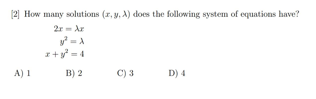 Solved How many solutions (x, y, lambda) does the following | Chegg.com