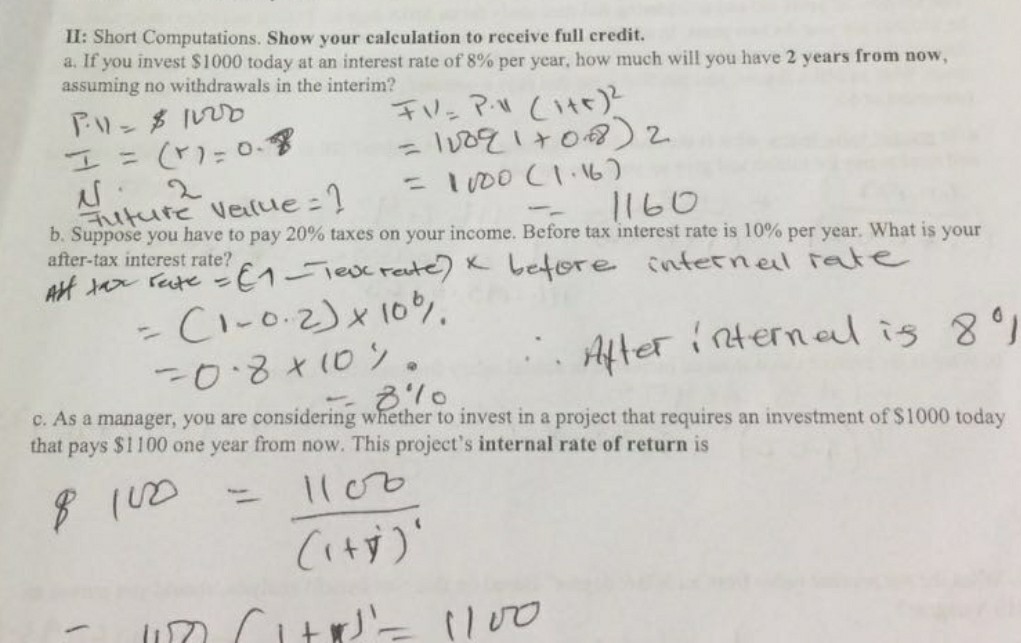 Solved 11: Short Computations. Show your calculation to | Chegg.com