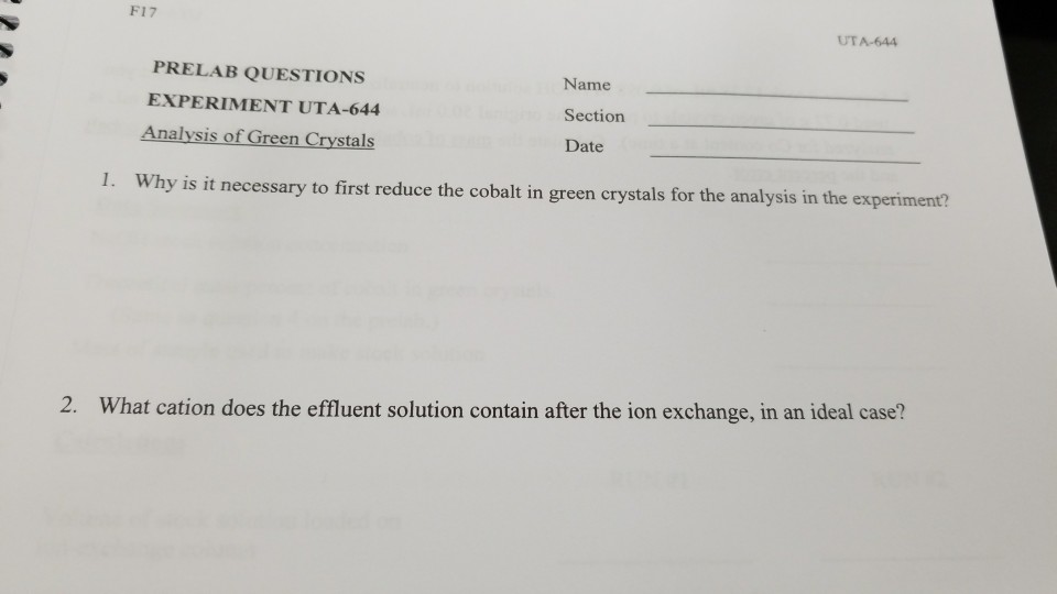 F17 UTA-644 PRELAB QUESTIONS EXPERIMENT UTA-644 Name | Chegg.com