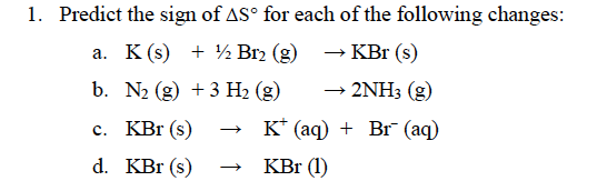 Solved Predict the sign of Delta S degree for each of the | Chegg.com