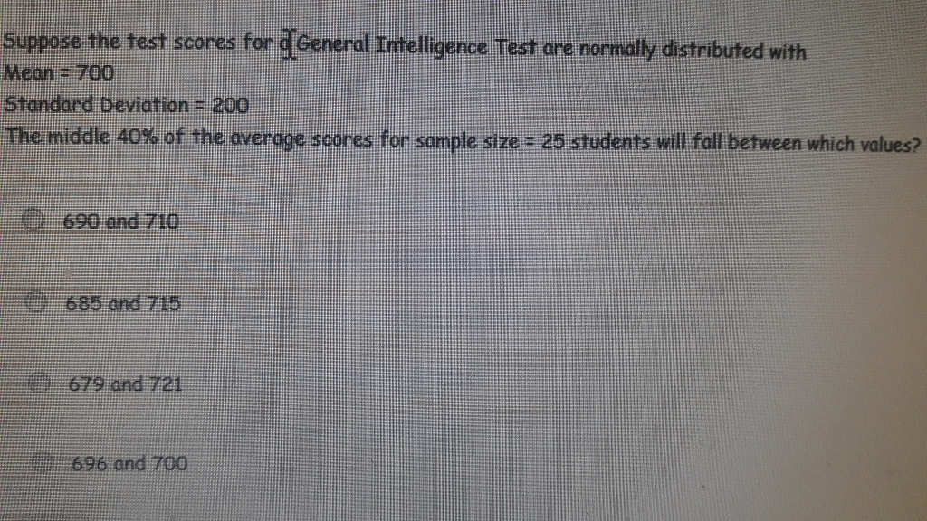 Solved Suppose the test scores for a General Intelligence | Chegg.com