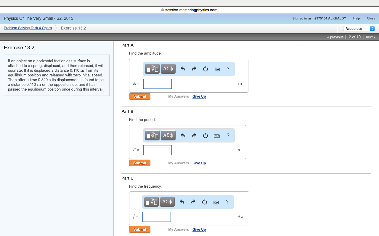 Solved If an object on a horizontal frictionless surface is | Chegg.com