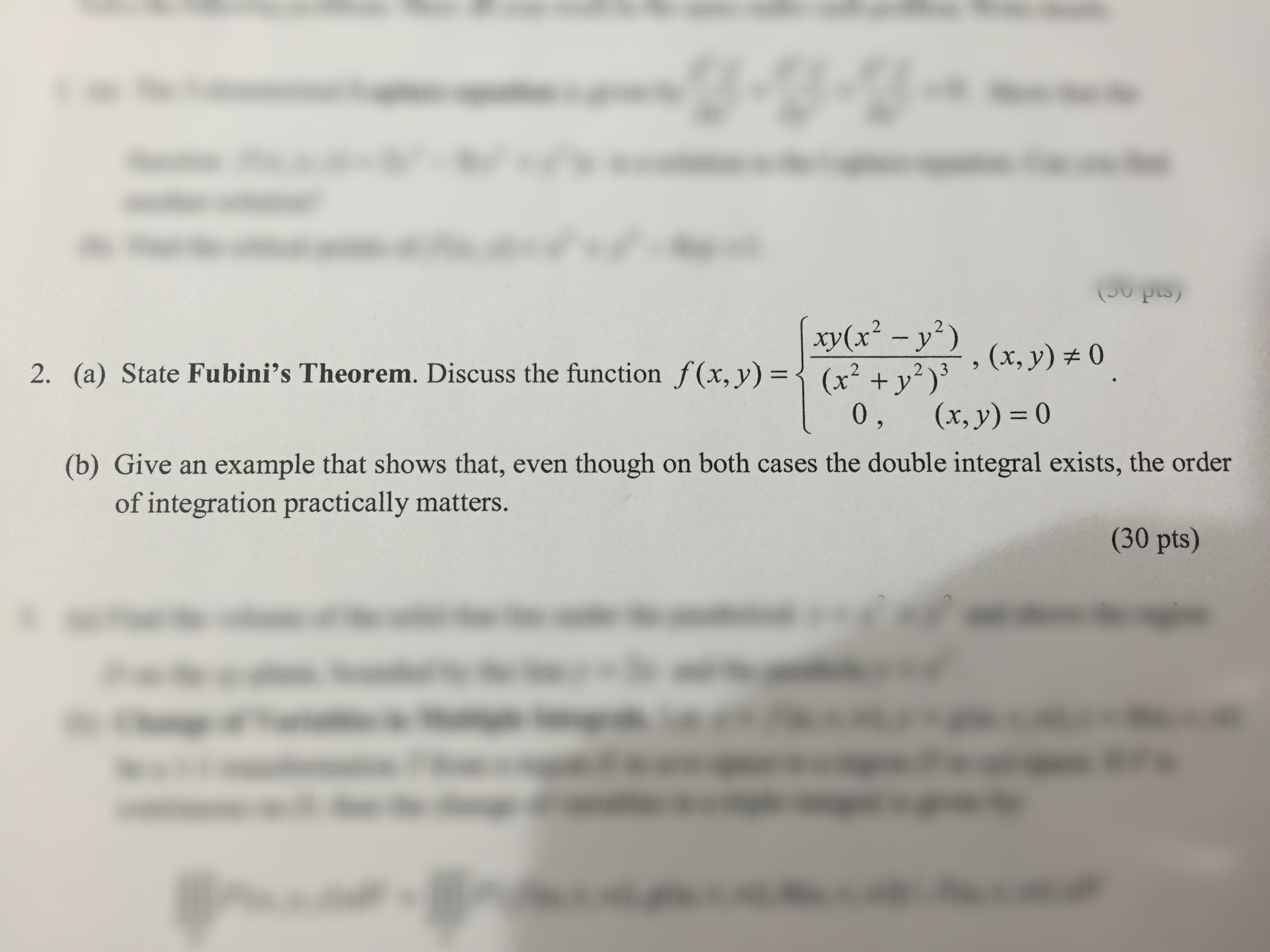 Solved State Fubini's Theorem. Discuss the function f (x, | Chegg.com
