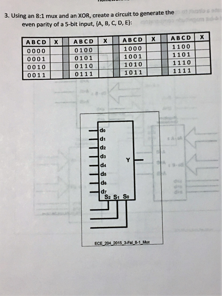 Solved 3. Using an 8:1 mux and an XOR, create a circuit to | Chegg.com