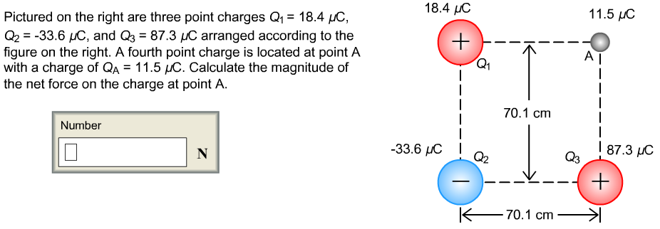 Solved Pictured on the right are three point charges Q1 = | Chegg.com