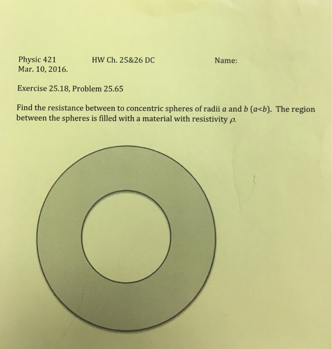Find the resistance between to concentric spheres of | Chegg.com