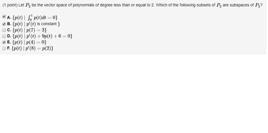Solved Which of the following subsets of P2 are subspaces of | Chegg.com