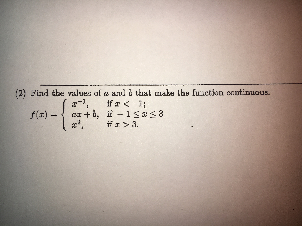 Solved (2) Find the values of a and b that make the function | Chegg.com