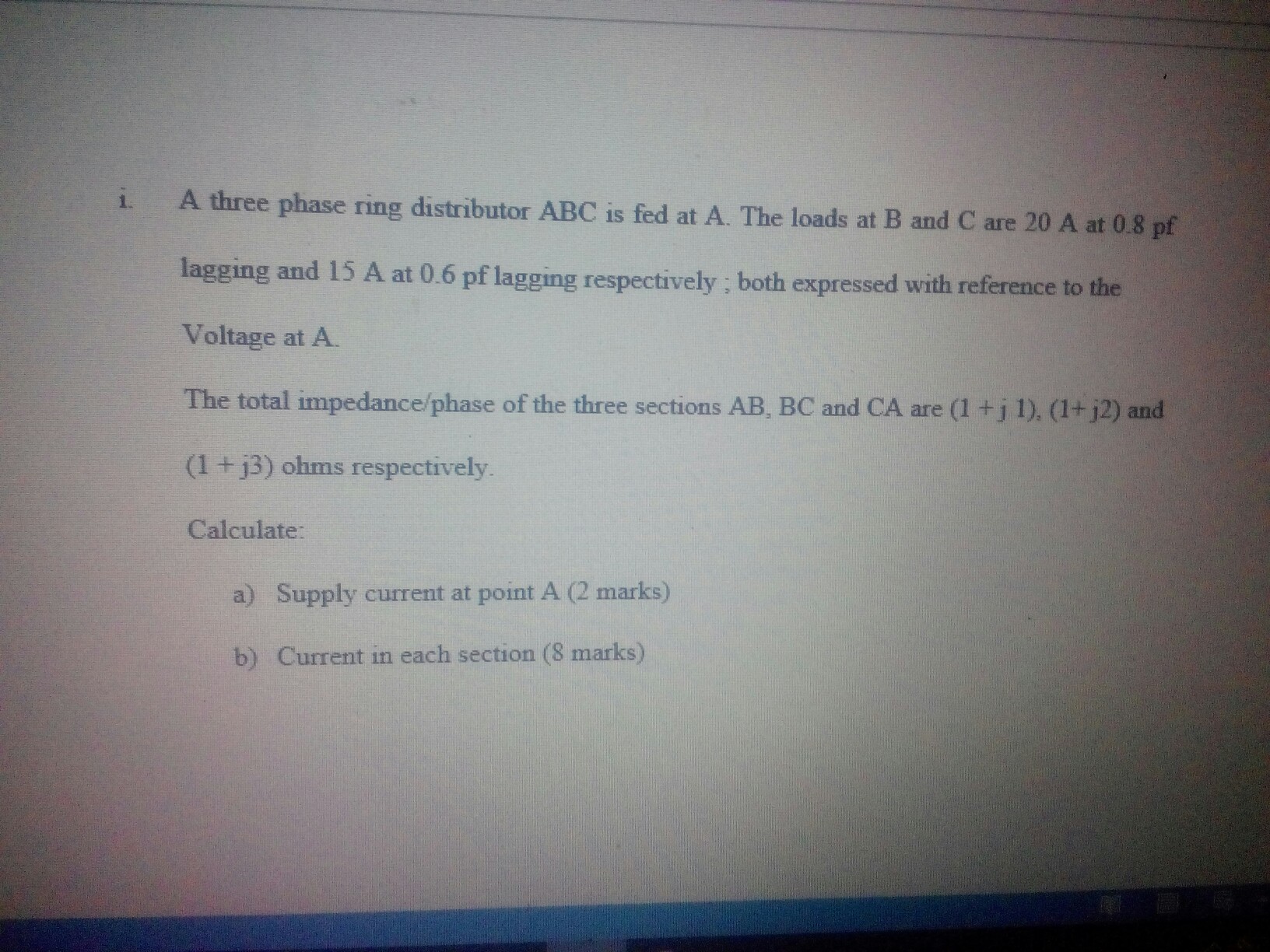 Solved A three phase ring distributor ABC is fed at A. The | Chegg.com