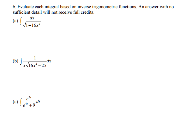 Solved Evaluate each integral based on inverse trigonometric | Chegg.com
