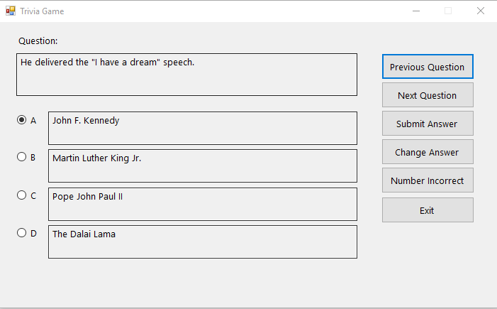 Modified Trivia Game | Chegg.com
