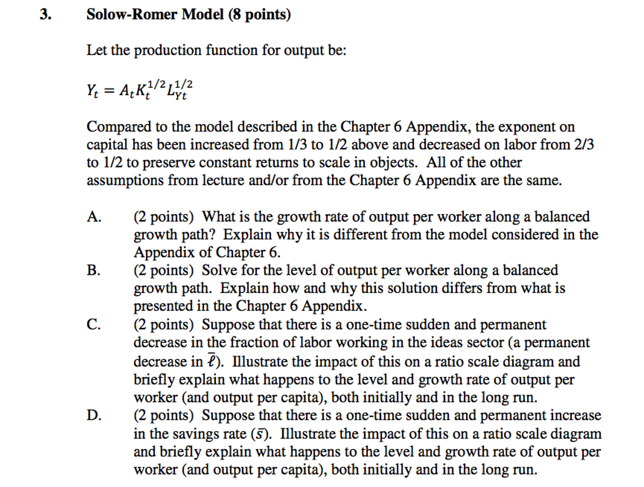 Solved Solow-Romer Model Let the production function for | Chegg.com