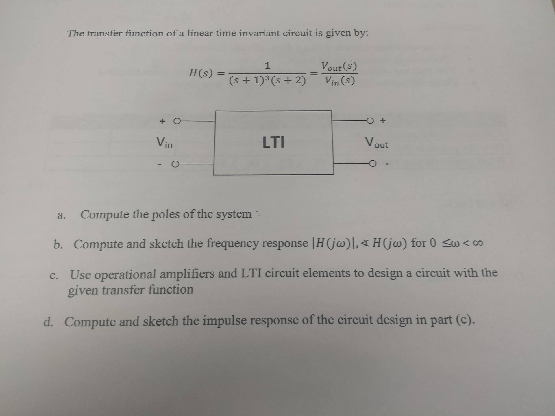Solved The transfer function of a linear time invariant | Chegg.com