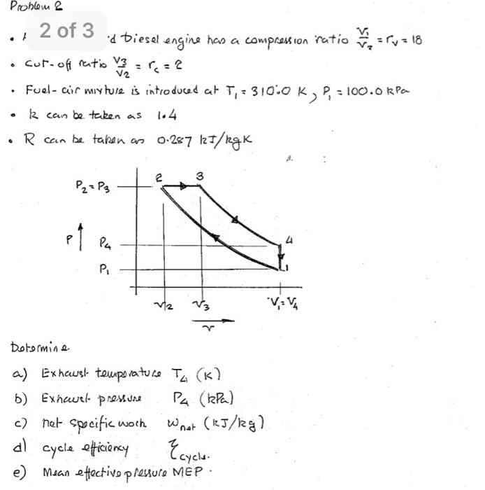 Solved Diesel engine has a compression ration v_1/v_2 = | Chegg.com