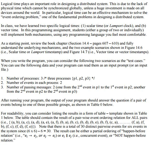 Logical time plays an important role in designing a | Chegg.com