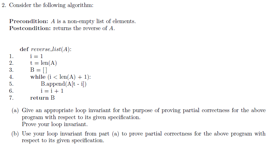 Solved 2. Consider the following algorithm Precondition: A | Chegg.com