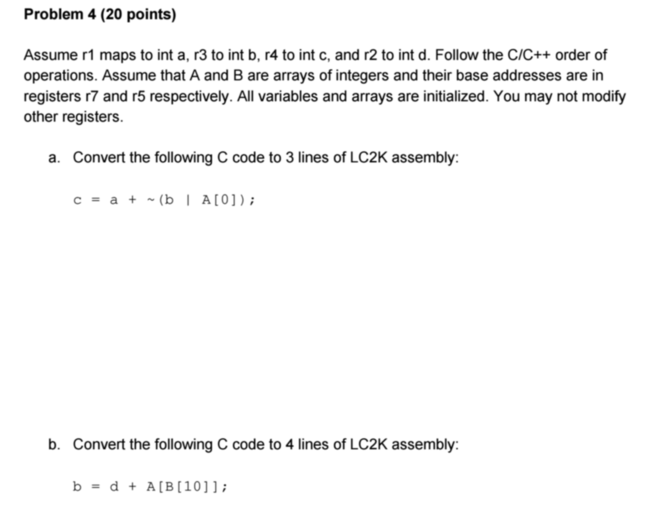 Solved Problem 4 (20 points) Assume r1 maps to int a, r3 to | Chegg.com