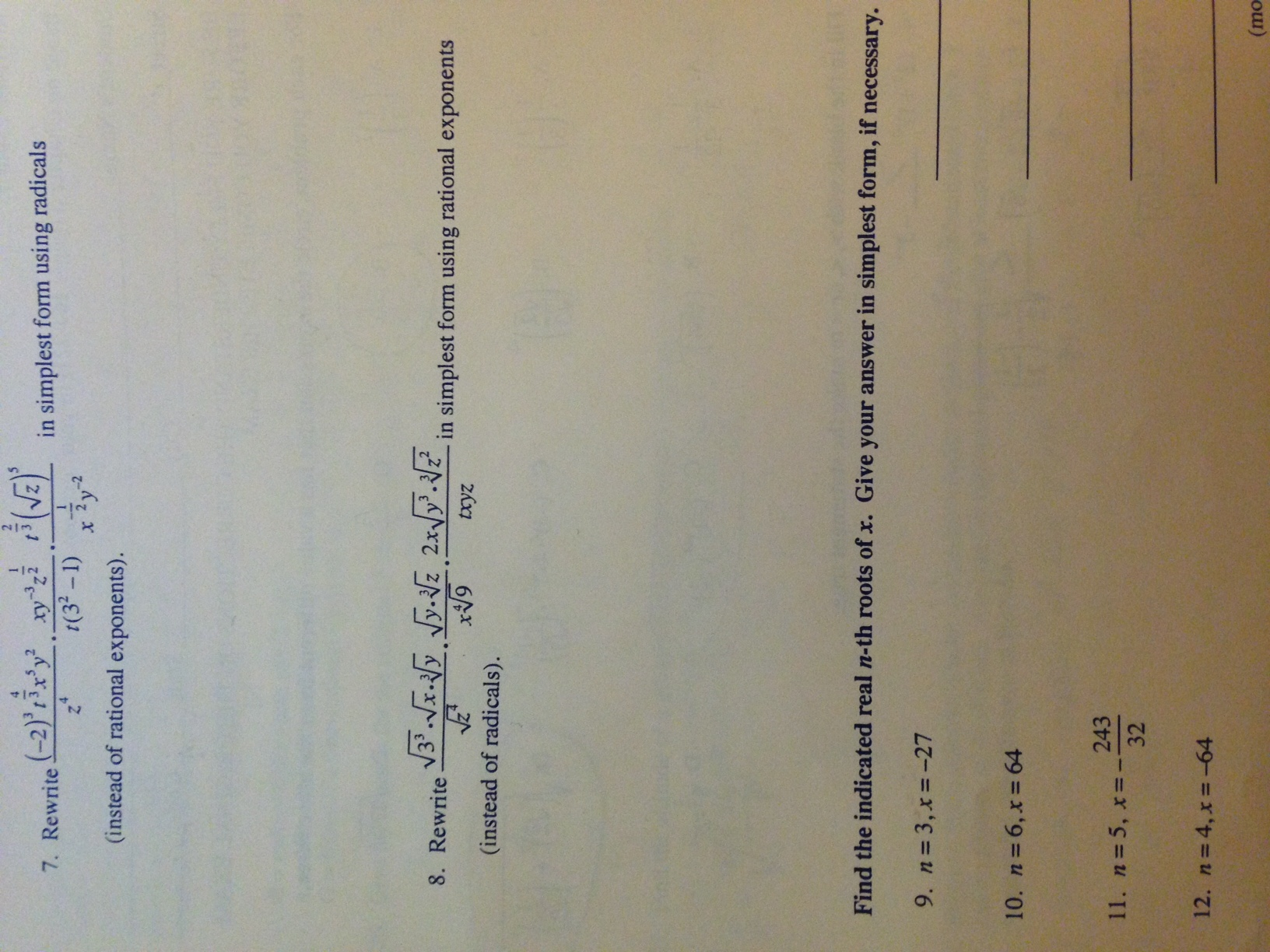 Solved 9-12: Find the indicated real n-th roots of x. Give | Chegg.com