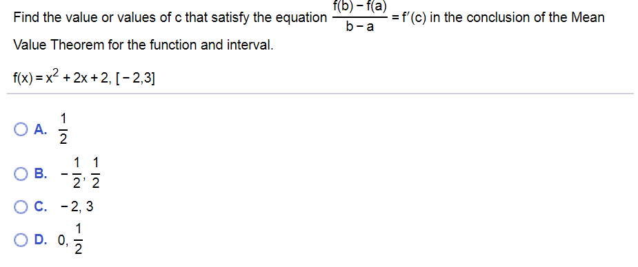 Solved fb)-f(a Find the value or values of c that satisfy | Chegg.com