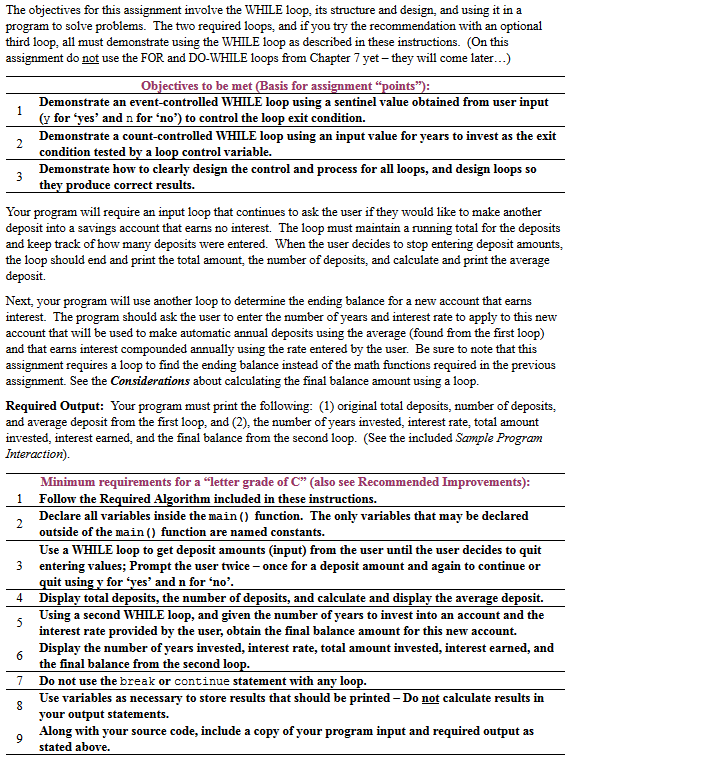 Solved The objectives for this assignment involve the WHILE | Chegg.com