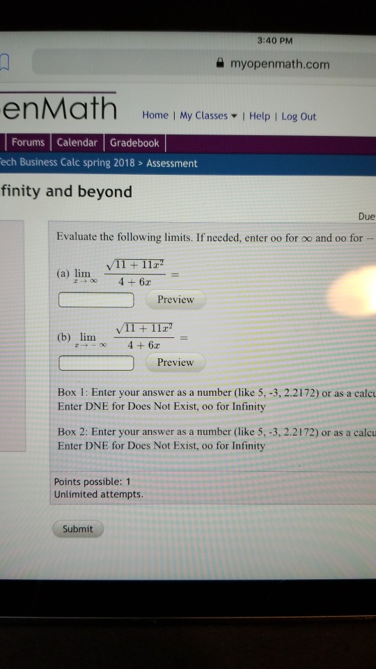 Solved 3:40 PM 을 myopenmath.com enMath Home | My Classes | | Chegg.com