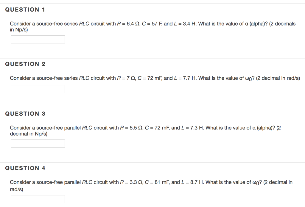Solved QUESTION 1 Consider a source-free series RLC circuit | Chegg.com