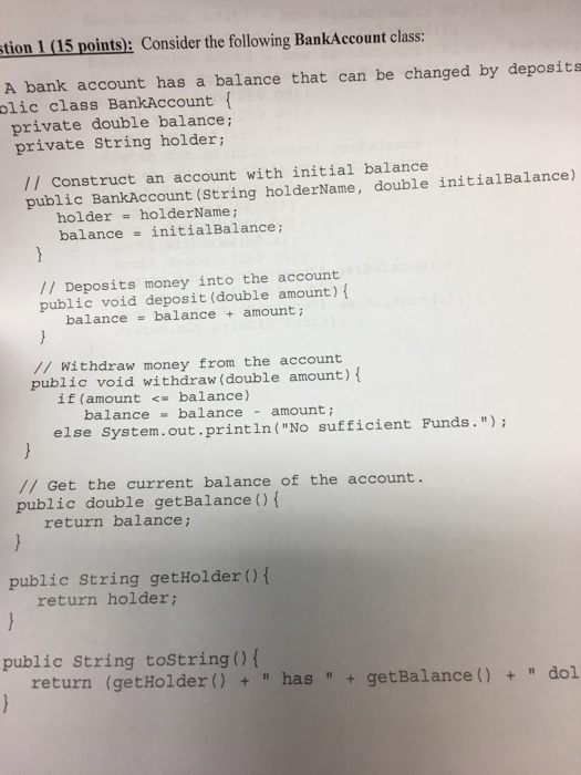 Solved A bank account has a balance that can be changed by | Chegg.com