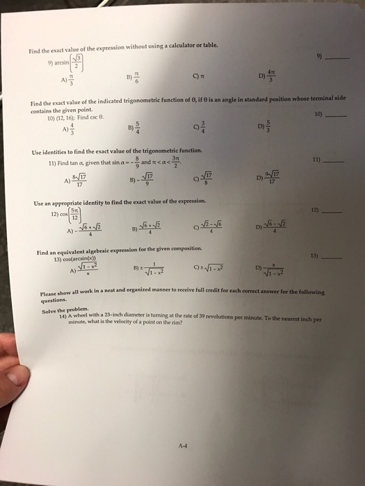 Solved Find the exact value of the expression without using | Chegg.com