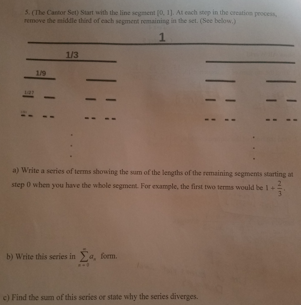 Solved 5. (The Cantor Set) Start with the line segment [0, | Chegg.com
