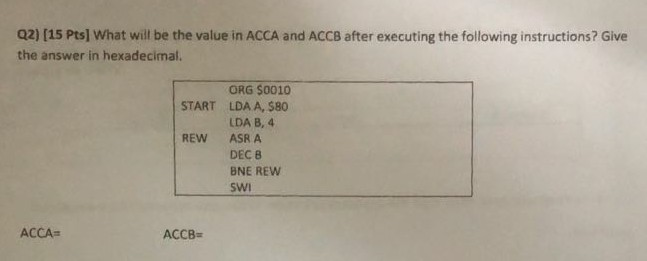 Q2) [15 Pts] What will be the value in ACCA and ACCB | Chegg.com