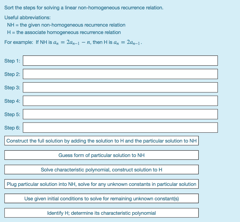 Solved Sort the steps for solving a linear non-homogeneous | Chegg.com