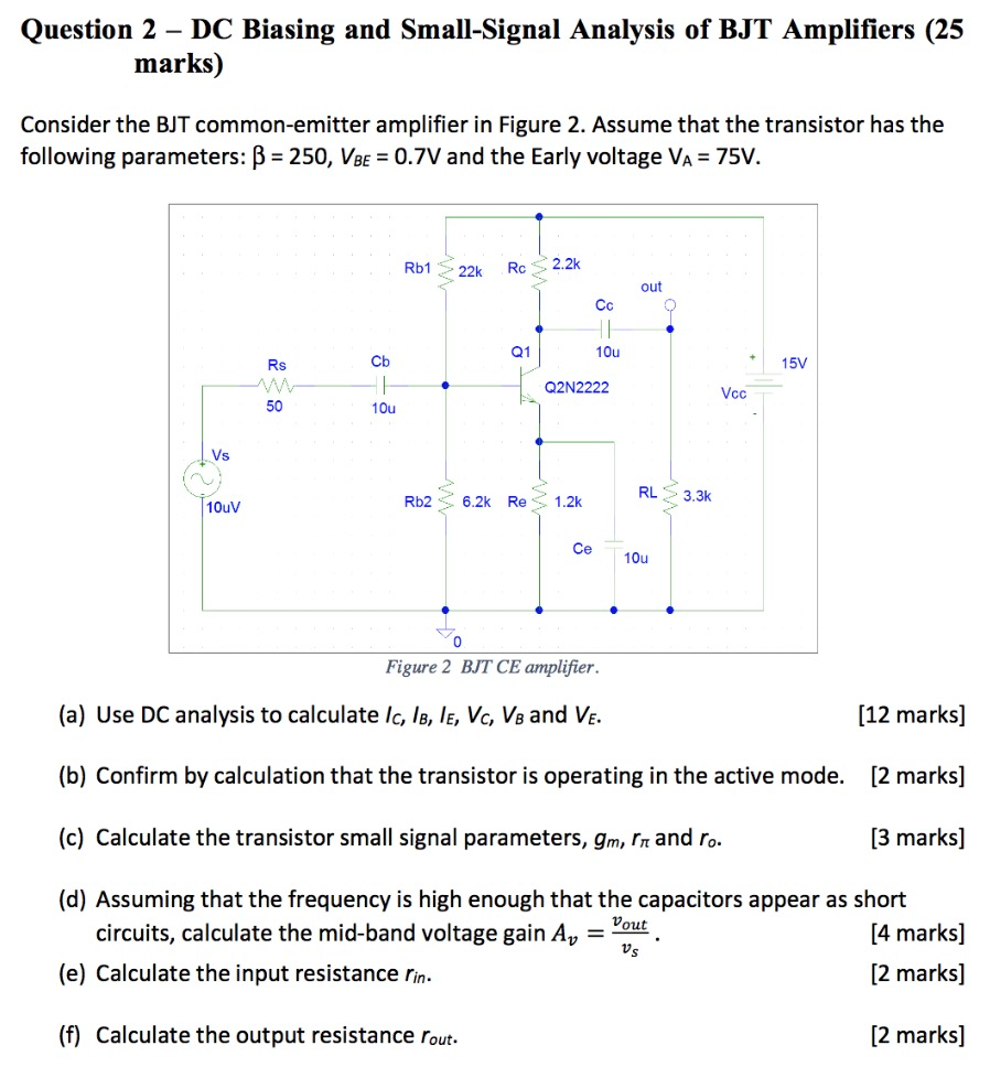 Solved Question 2 - DC Biasing and Small-Signal Analysis of | Chegg.com