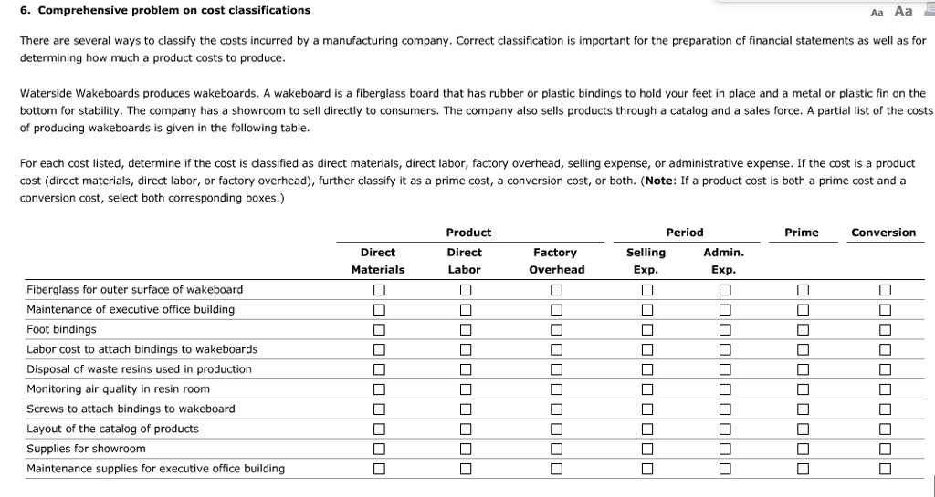 Solved There are several ways to classify the costs incurred | Chegg.com