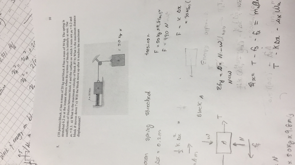 Solved 10 points) Block A has a mass of 20 kg and block B | Chegg.com