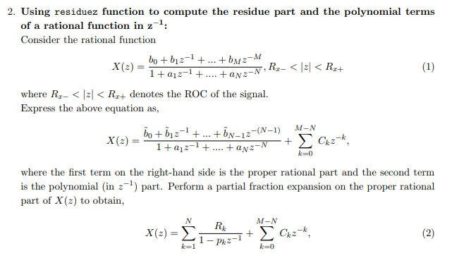 Solved 2 Using Residuez Function To Compute The Residue
