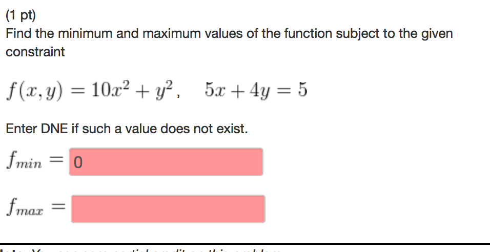 Solved (1 pt Find the minimum and maximum values of the | Chegg.com