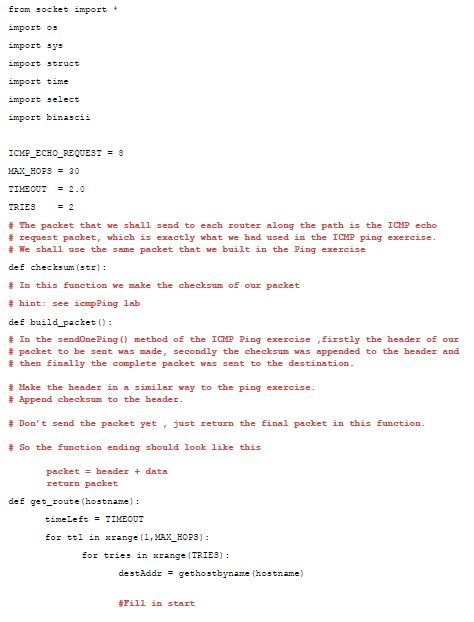 ICMP tracerout python #Fill in Code | Chegg.com