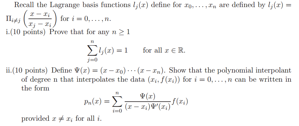 Solved Recall the Lagrange basis functions lj(x) define for | Chegg.com