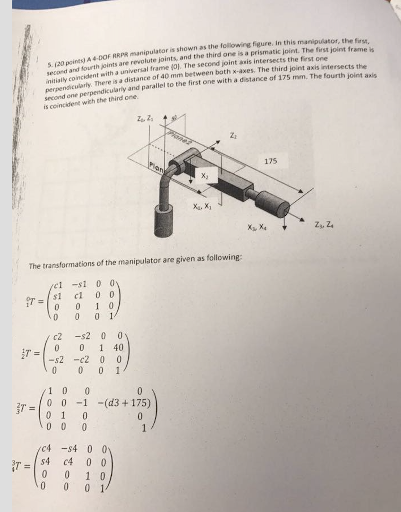 5. (20 points) A 4-DOF RRPR manipulator is shown as | Chegg.com