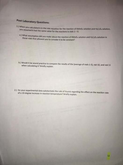 Solved Studying the Rate of Reaction of Potassium | Chegg.com