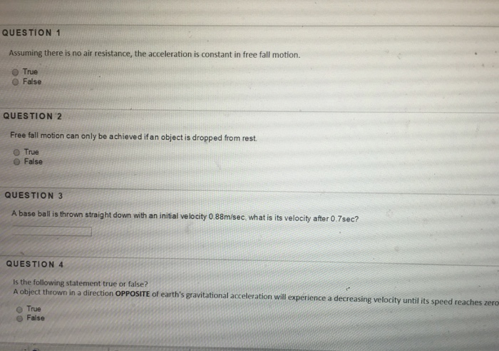 Solved Assuming there is no air resistance, the acceleration | Chegg.com