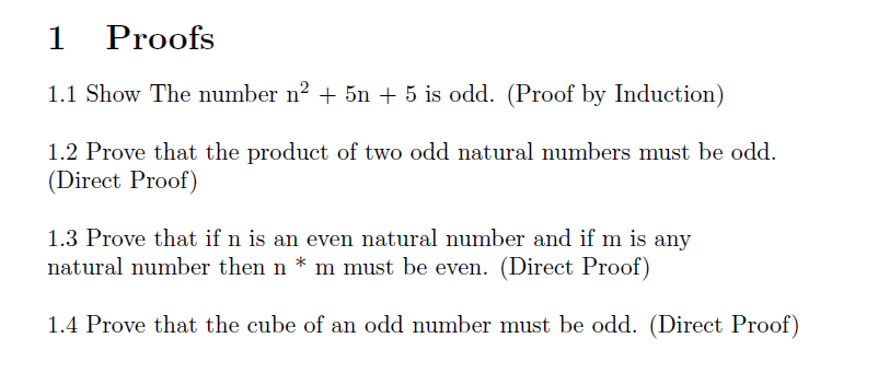 Solved 1 Proofs 1.1 Show The number n2 5n 5 is odd. (Proof | Chegg.com