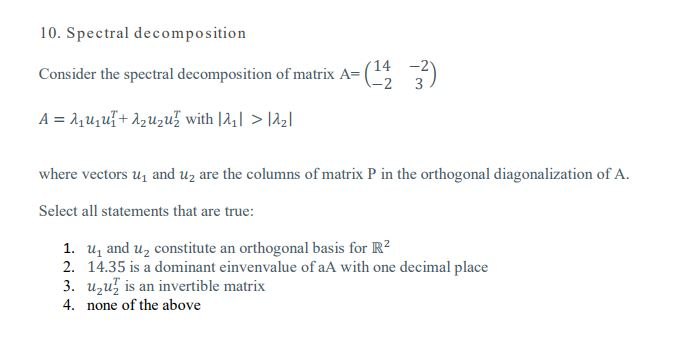 Solved 10. Spectral decomposition 14 -2 Consider the | Chegg.com