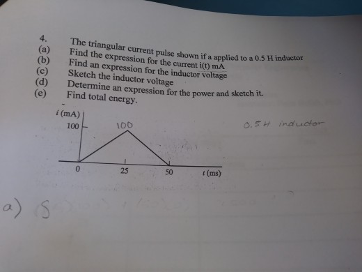 Solved 4. The triangular current pulse shown if a applied to | Chegg.com