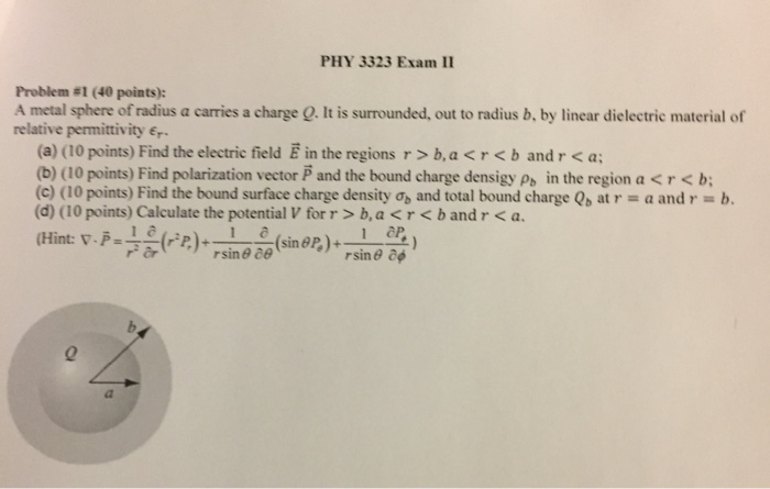 Solved A metal sphere of radius a carries a charge Q. It is | Chegg.com