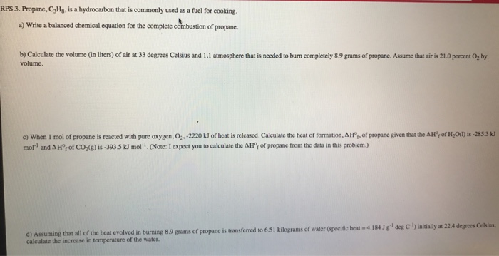 Solved Propane. C_3H_8. is a hydrocarbon that is commonly | Chegg.com