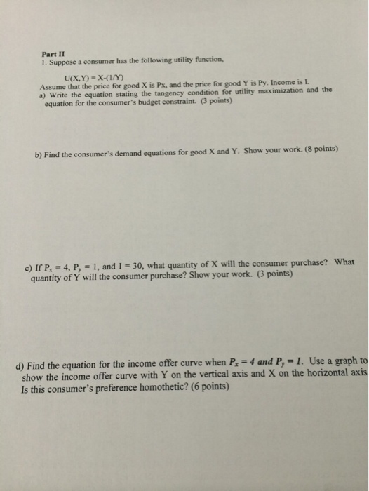 Solved Part Ii I Suppose A Consumer Has The Following