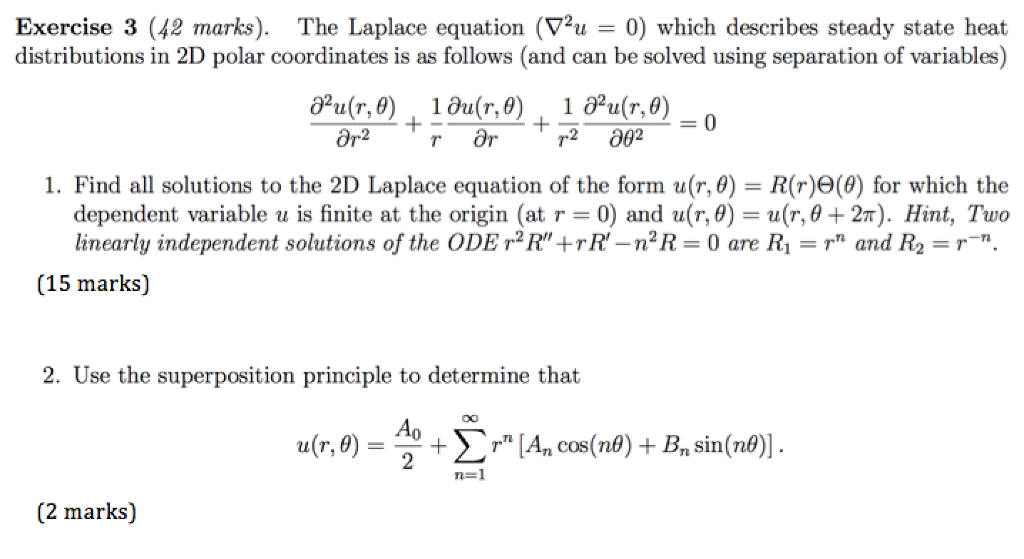 Solved The Laplace equation (nabla^2u = 0) which describes | Chegg.com