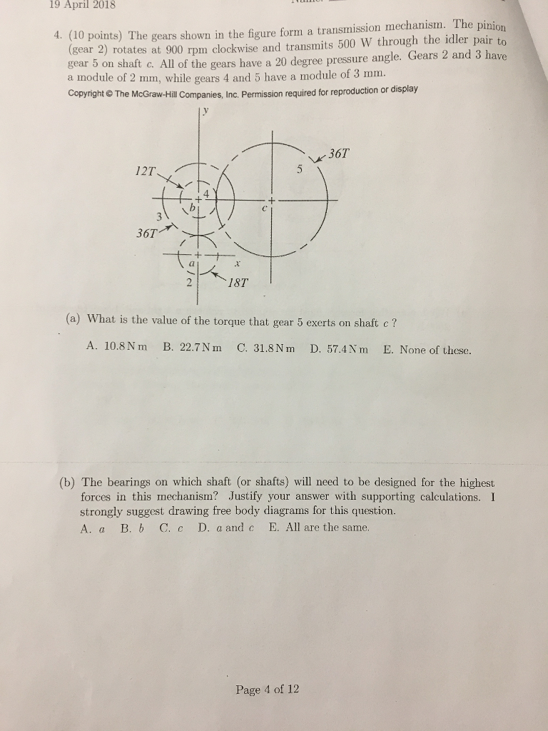 Solved 19 April 2018 pinion 4. (10 points) The gears shown | Chegg.com